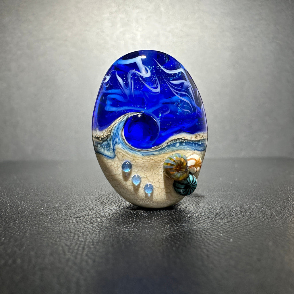 Large Blue Tide Pool Bead Intense blue with glittery dichroic and wisp ...
